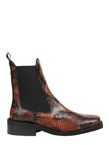 GANNI Ankle Boots In Pigskin Leather With Animal Print - Brown