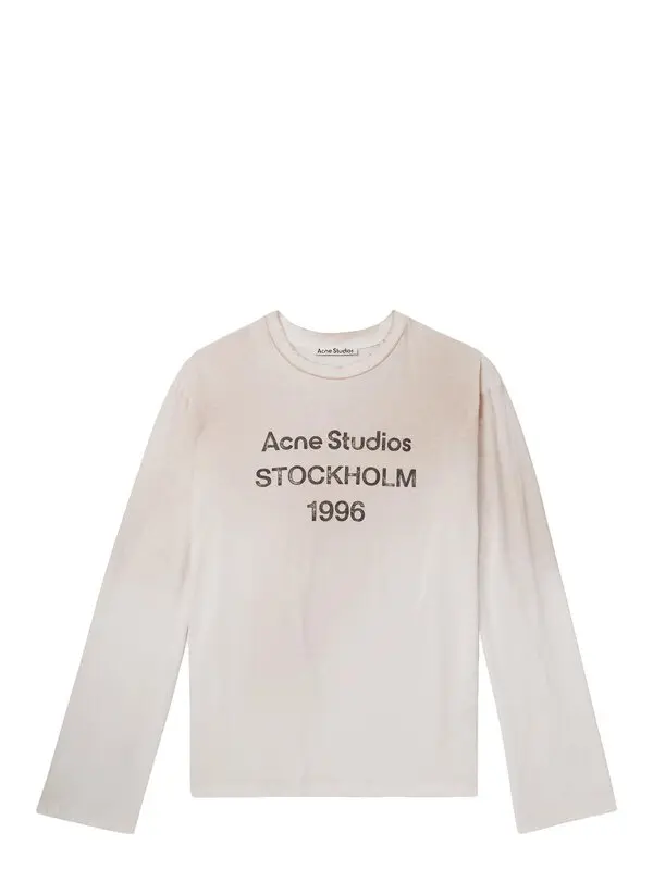 Acne Studios Edden U 1996' Logo Print Distressed Cotton And Hemp-blend T-shirt - Neutrals