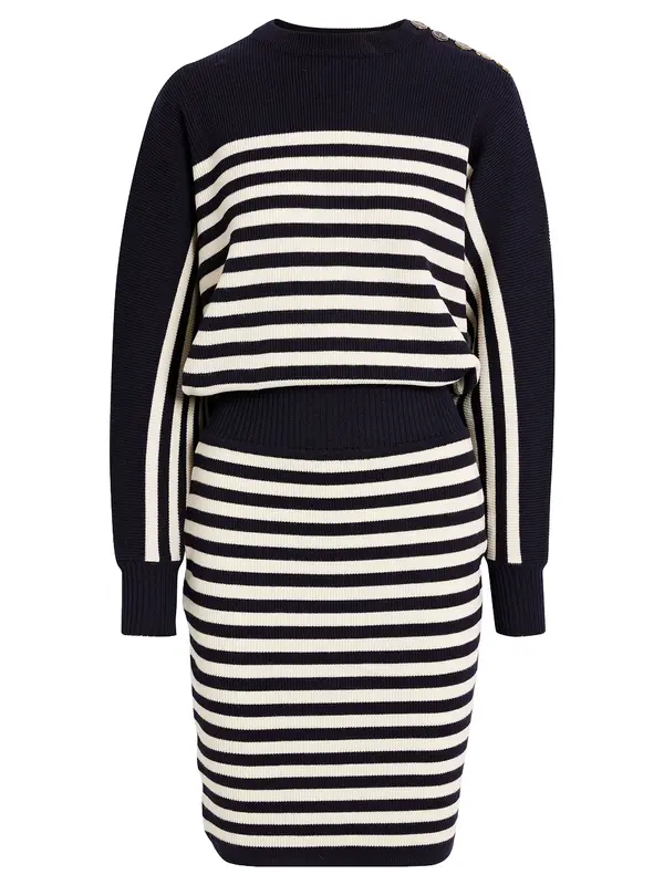 Alexandre Vauthier Striped Ribbed Wool Dress - Navy