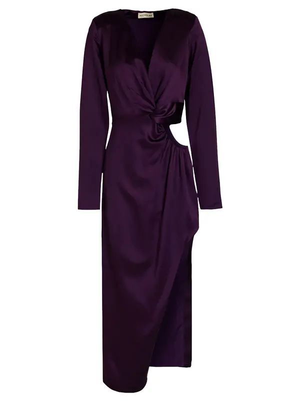 NICHOLAS Twist-front Cutout Satin Dress - Violet