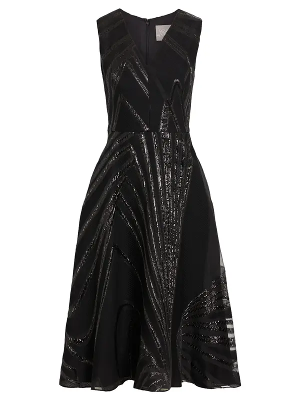 Lela Rose Metallic Fil Coupé Dress - Black