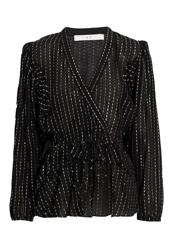 IRO PARIS Silga Metallic Fil Coupé Chiffon Peplum Blouse - Black