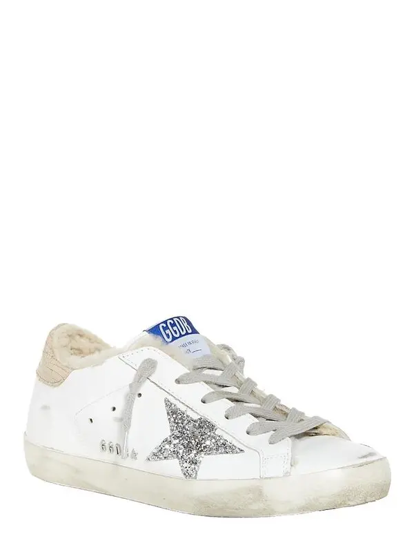 GOLDEN GOOSE Super-star Shearling Low Top Sneakers - White/silver