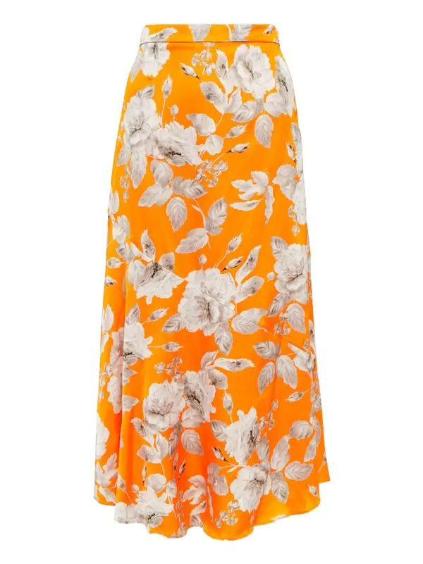 Erdem Griselda Floral Satin Midi Skirt - Orange