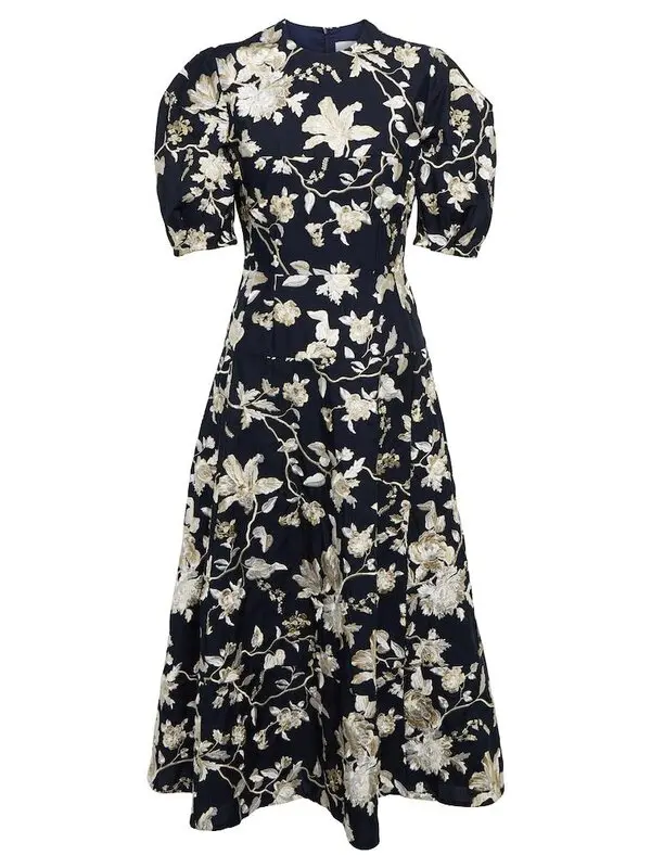 Erdem Kira Floral Embroidered Midi Dress - Blue