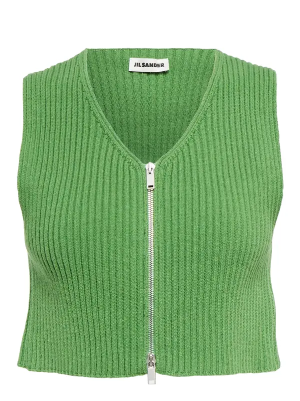 JIL SANDER Ribbed-knit Crop Top - Green