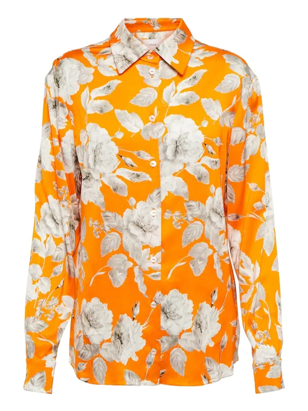 Erdem Lillia Floral Satin Blouse - Orange