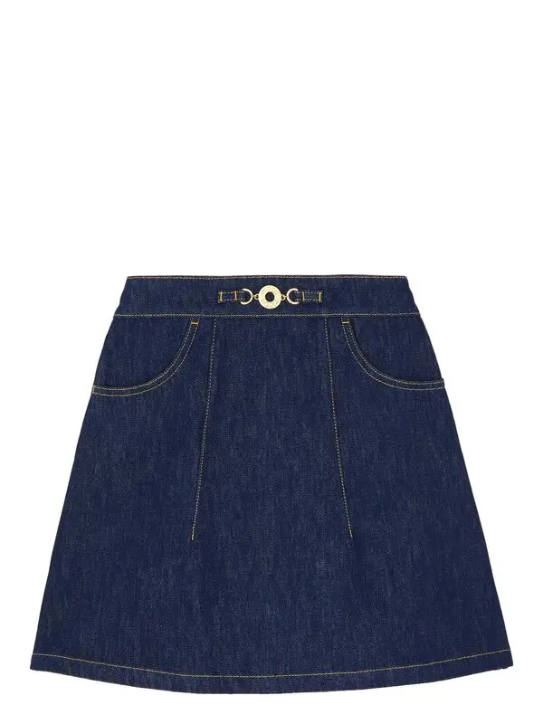 Patou Embellished Topstitched Denim Mini Skirt - Blue