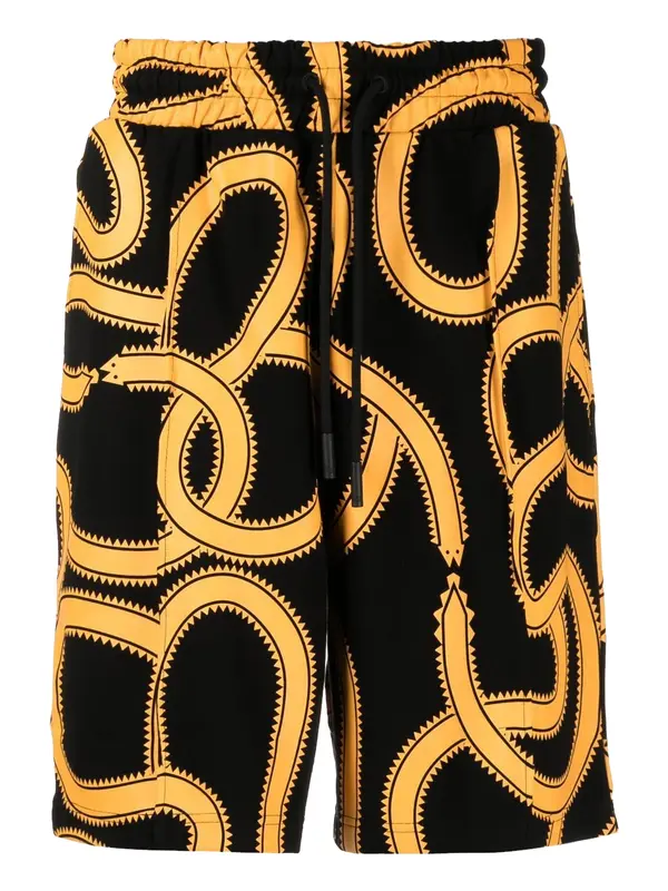 COUNTY OF MILAN Marcelo Burlon Snakes Print Track Shorts - Black