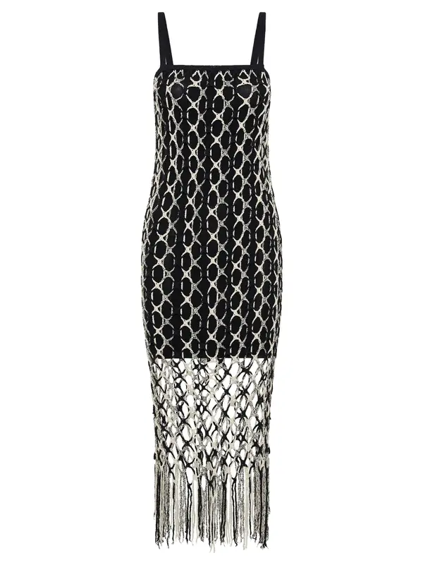 DION LEE Crochet-net Layered Midi Dress - Black