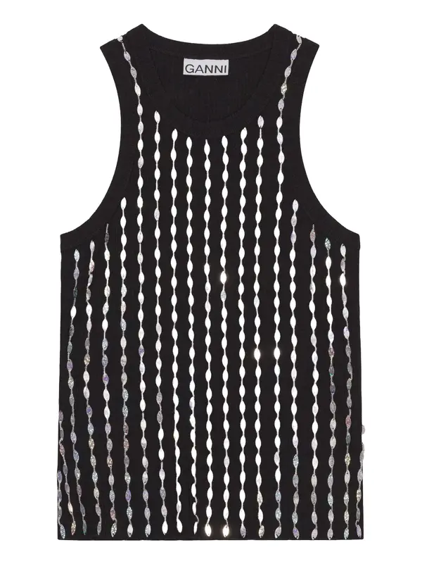 GANNI Beaded Sleeveless Tank Top - Black