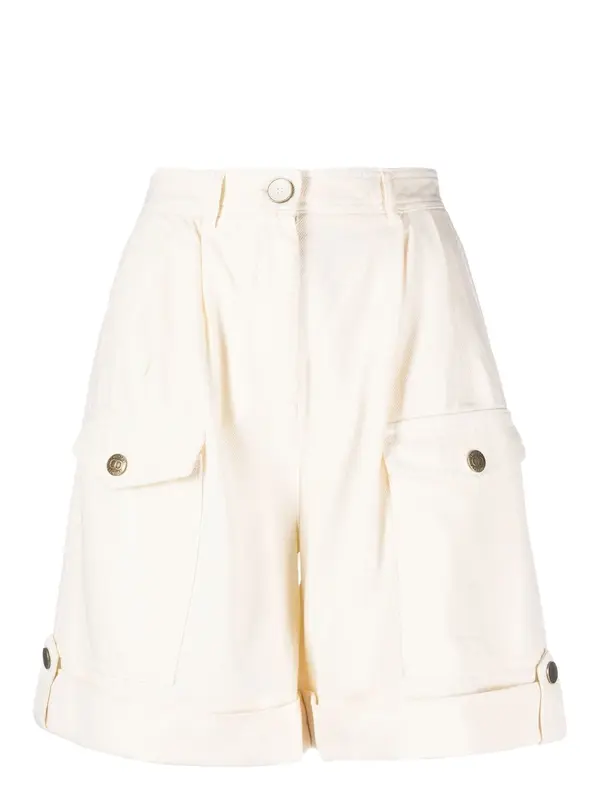 TWINSET Belted Cotton Cargo Shorts - Neutrals