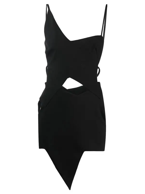 Attico Astra Asymmetric Mini Dress - Black