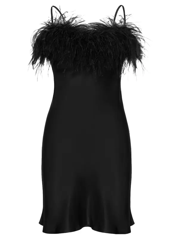 Sleeper Boheme Feather-trim Mini Dress - Black