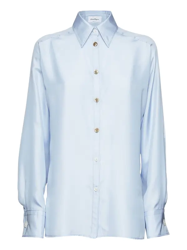 FERRAGAMO Button-front Satin Shirt - Blue