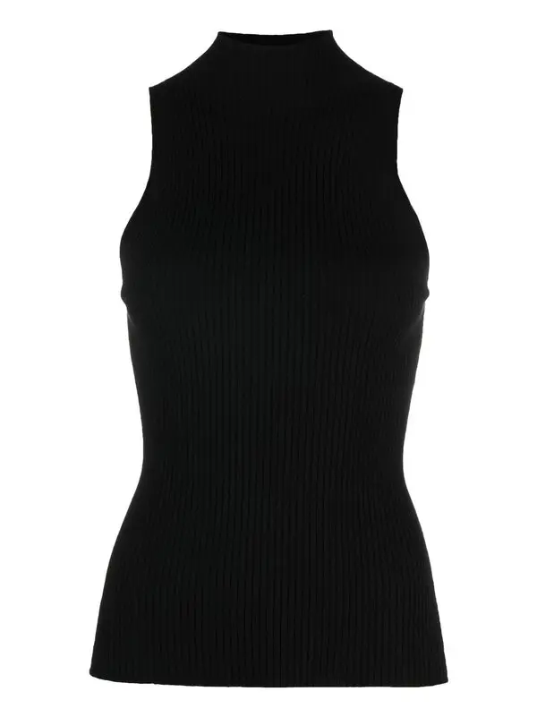 TWINSET Mock-neck Ribbed Top - Black