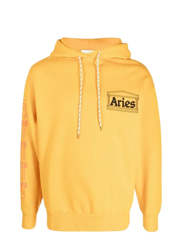 Aries Embroidered-logo Pullover Hoodie - Yellow