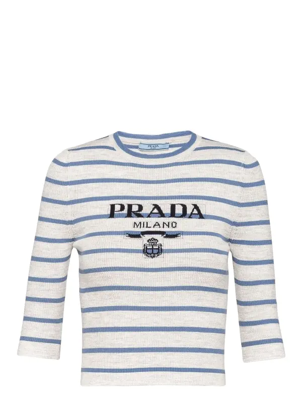 Prada Logo-intarsia Wool Jumper - Grey