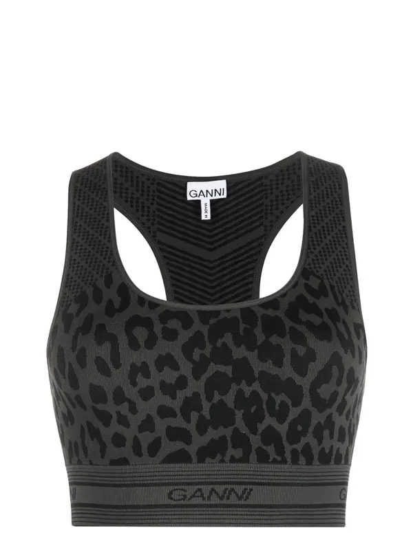 GANNI Leopard-print Racerback Bralette - Black
