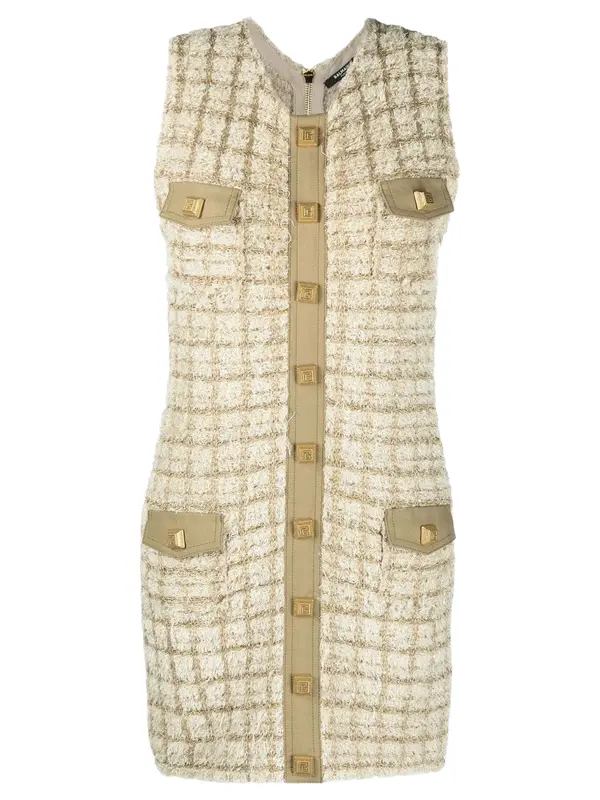 Balmain Tweed Sleeveless Dress - Neutrals