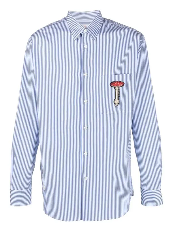 LANVIN Patch-detail Striped Shirt - Blue