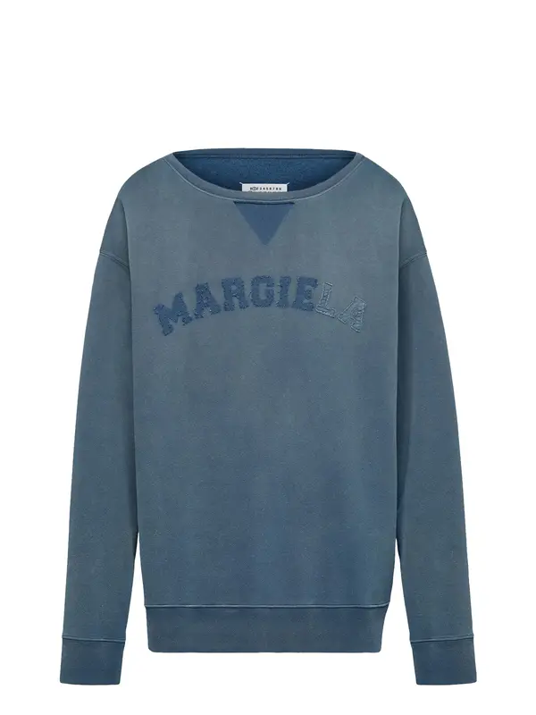 MAISON MARGIELA Logo-print Organic-cotton Sweatshirt - Blue