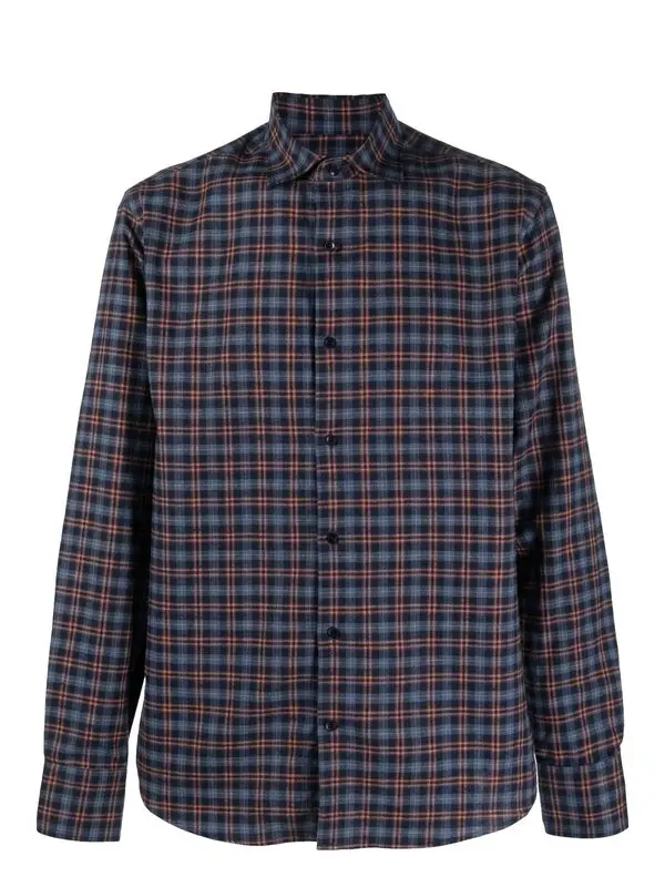 DEPERLU Check-pattern Long-sleeve Shirt - Blue