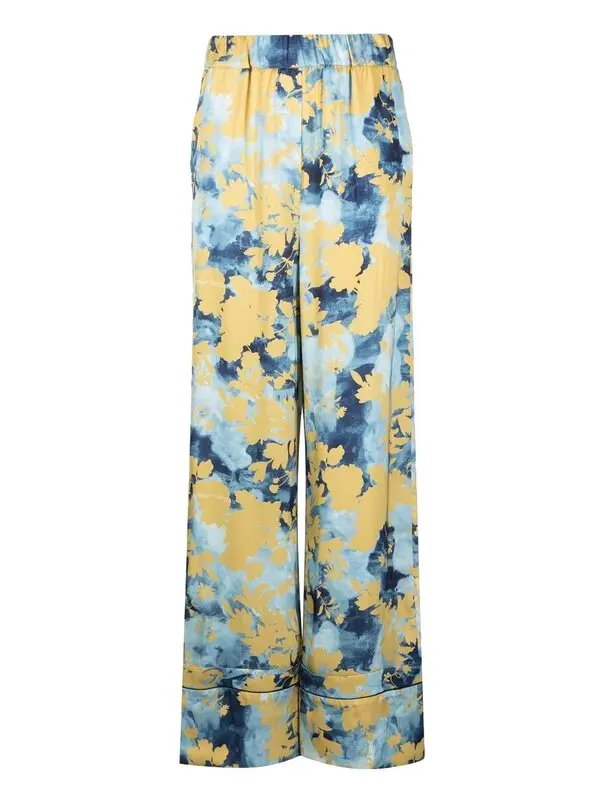 Off-White Flower-print Wide-leg Trousers - Blue