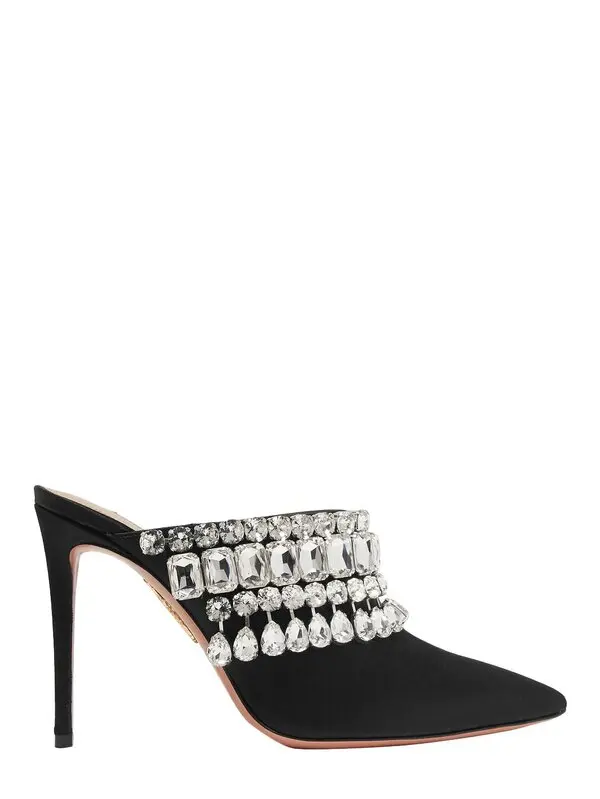 AQUAZZURA Gem Palace Crystal-embellished Satin Mules - Black