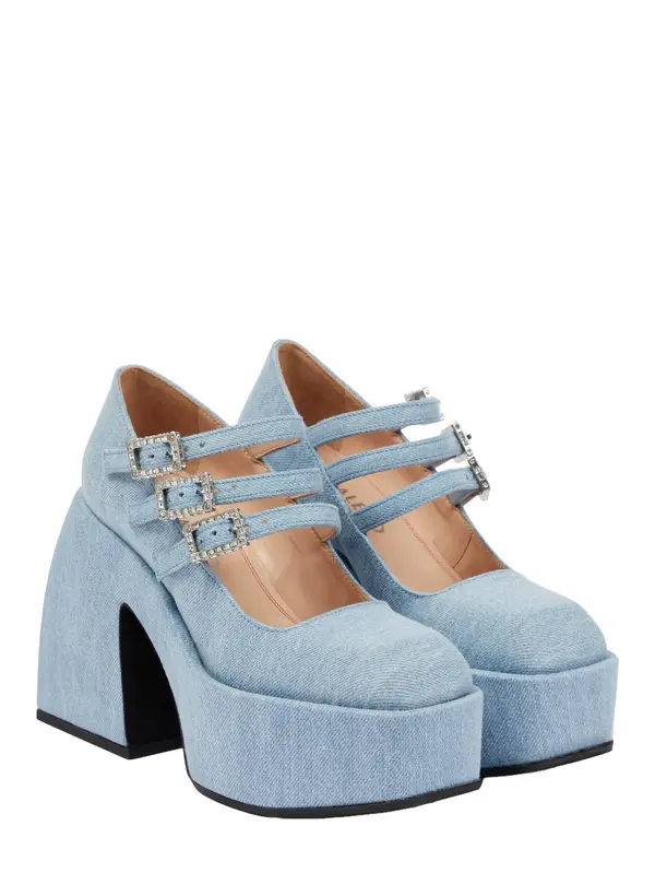 NODALETO Bulla Marietta Denim Platform Pumps - Blue