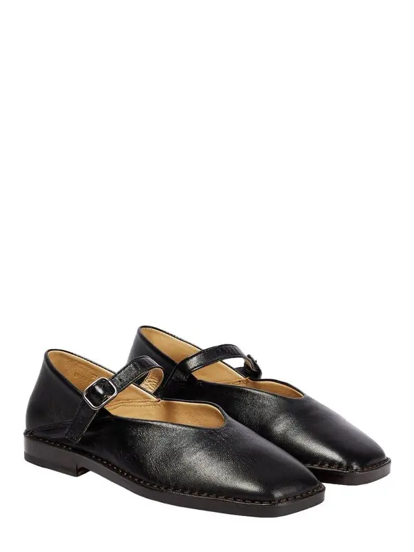 LEMAIRE Leather Mary Jane Ballerina Flats - Black