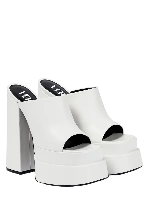 Versace Leather Platform Mules - White