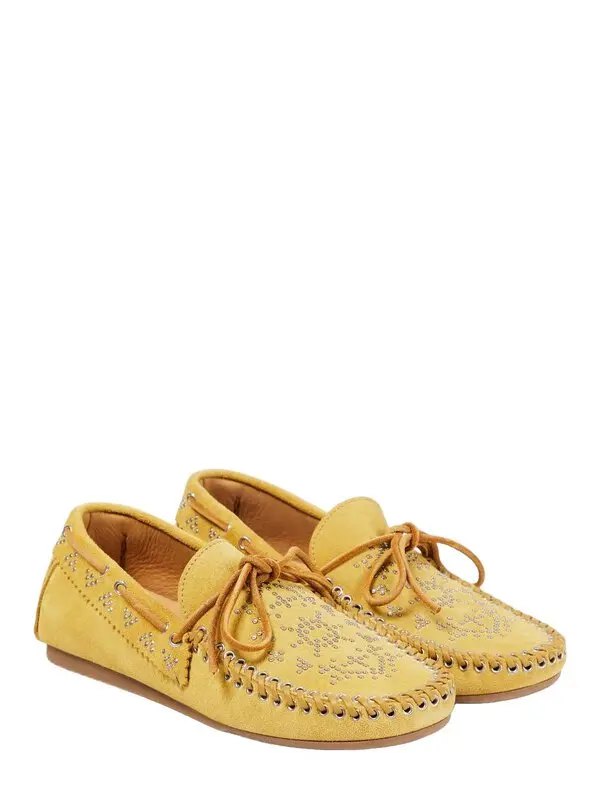 Isabel Marant Freen Embellished Suede Moccasins - Yellow
