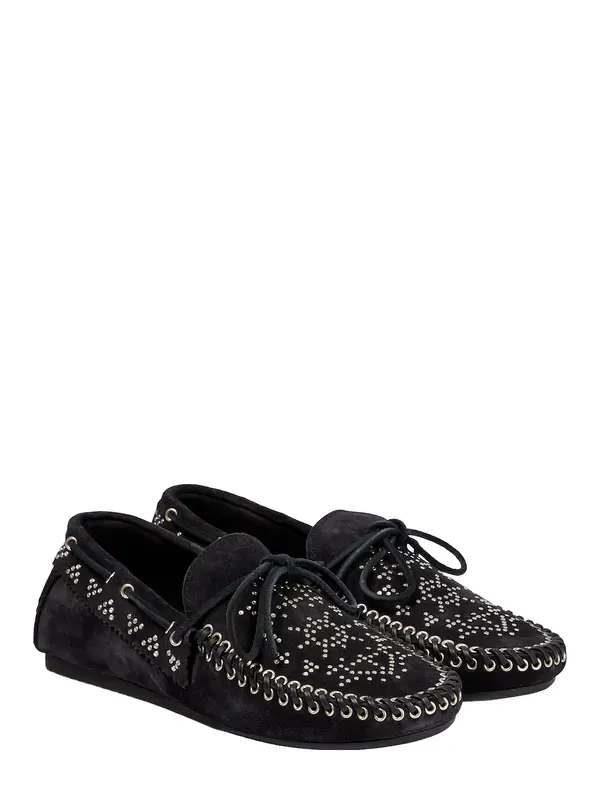 Isabel Marant Freen Embellished Suede Moccasins - Black