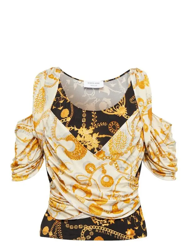 MARINE SERRE Draped Printed Cutout Top - Multicoloured