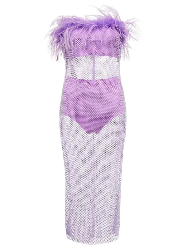 Giuseppe Di Morabito Feather-trimmed Embellished Midi Dress - Purple