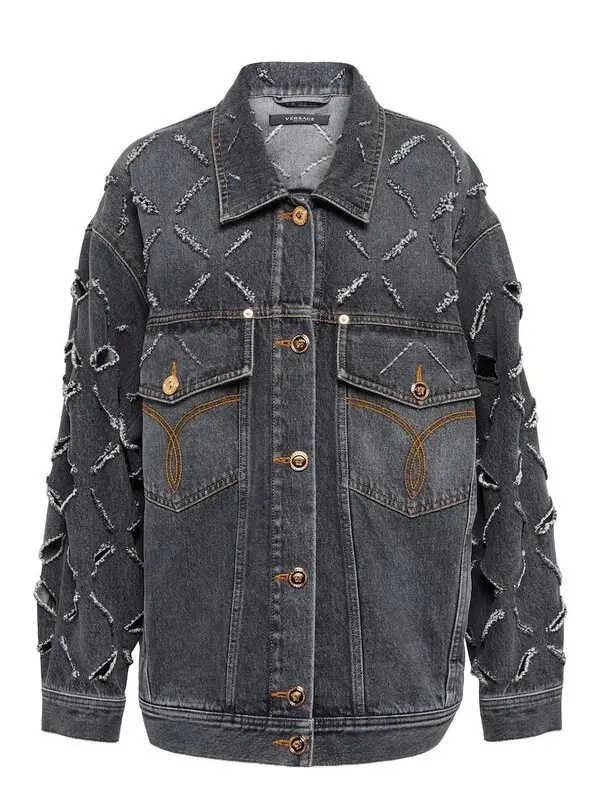Versace Distressed Denim Jacket - Blue