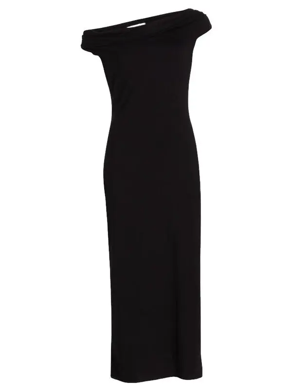 REFORMATION Jaman Draped One-shoulder Midi-dress - Black