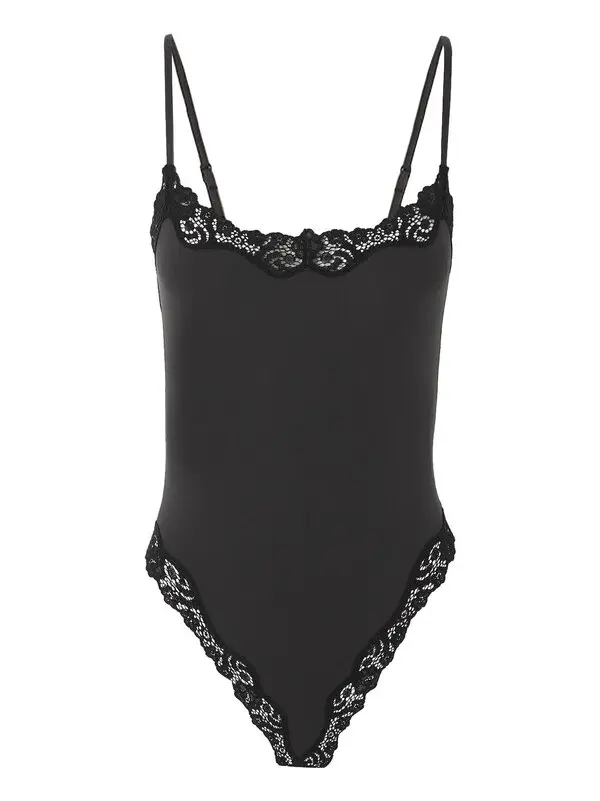 SKIMS Fits Everybody Lace-trimmed Thong Bodysuit - Black