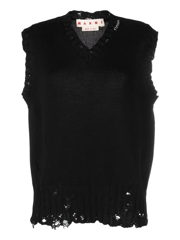 Marni V-neck Cotton Vest - Black