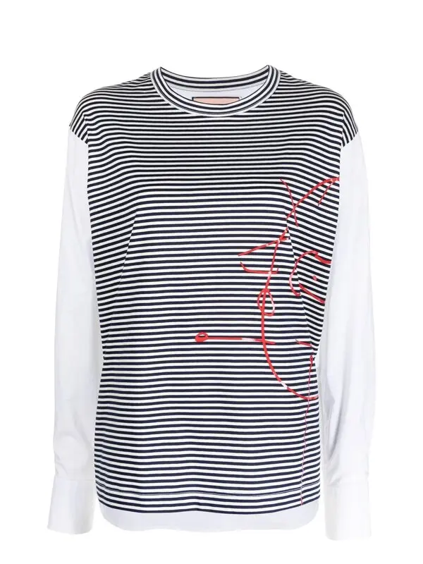 Plan C Striped Crew-neck Sweatshirt - Blue