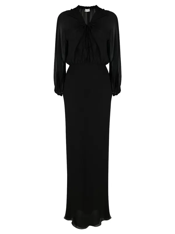 Saint Laurent Sheer-paneled Maxi Dress - Black