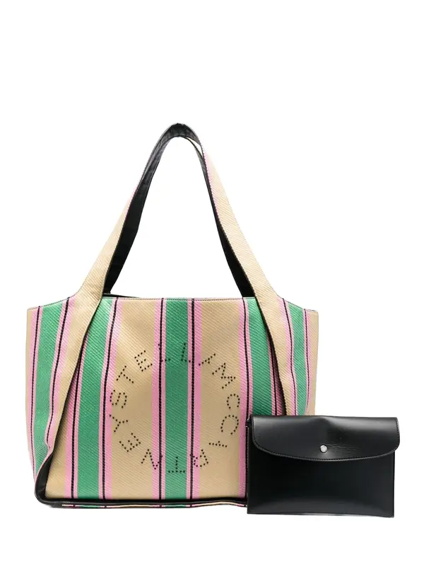 Stella McCartney Logo Striped Woven Tote Bag - Green