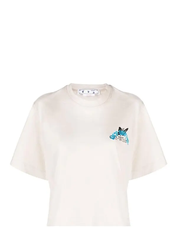 Off-White Butterfly-print Cropped T-shirt - Grey