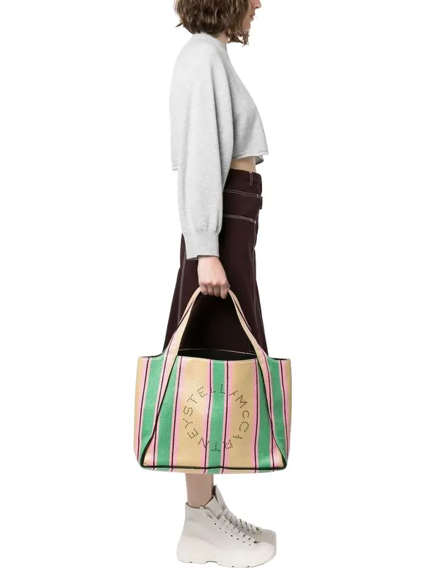 Stella McCartney Stripe-print Raffia Tote Bag - Neutrals