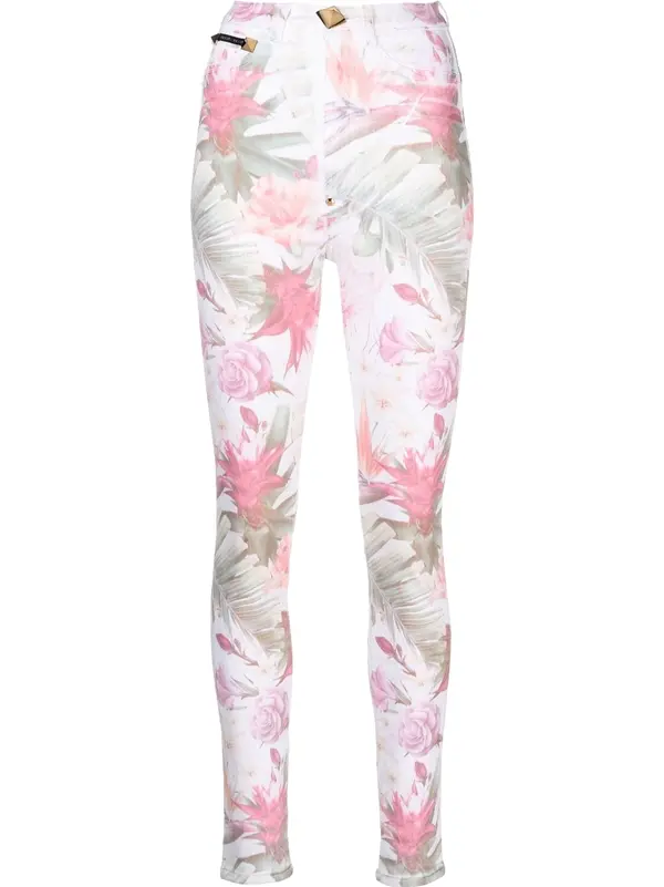 Philipp Plein Floral Print Skinny Jeans - White