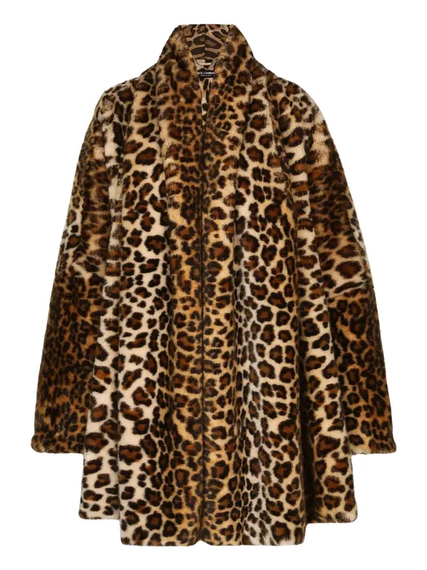 Dolce & Gabbana Leopard-print Faux-fur Cape - Brown