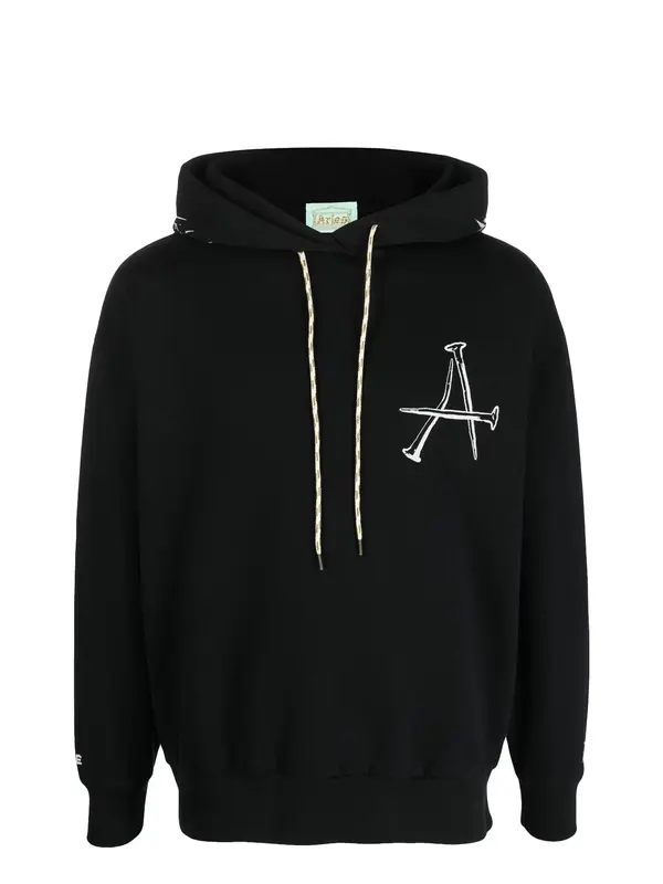 Aries Graphic Print Hoodie - Black