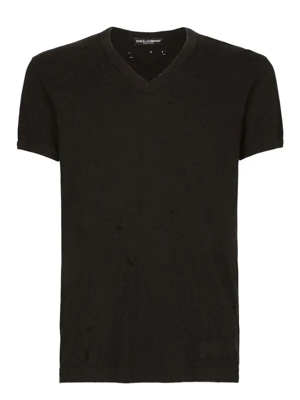 Dolce & Gabbana Logo-patch V-neck T-shirt - Black