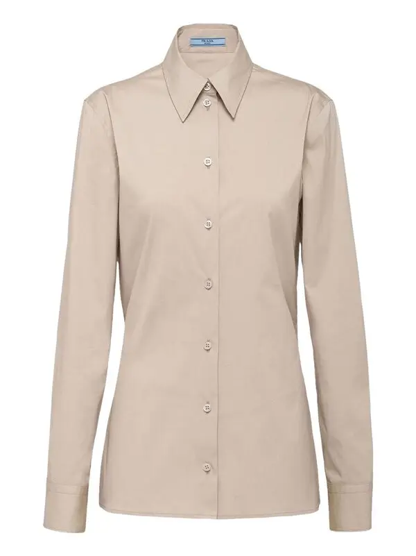 Prada Triangle-logo Poplin Shirt - Neutrals